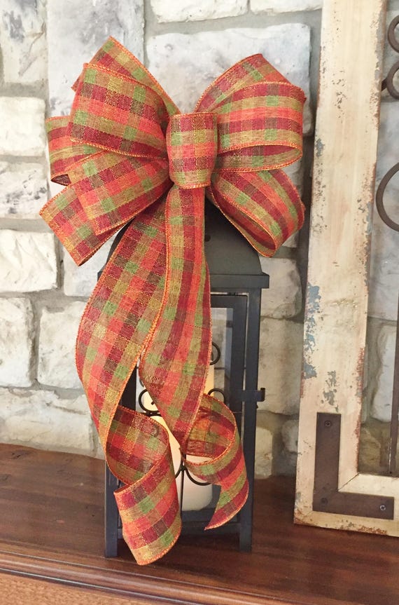 FallBurgundy Green Orange PlaidWired Bow for Wreath Swag | Etsy
