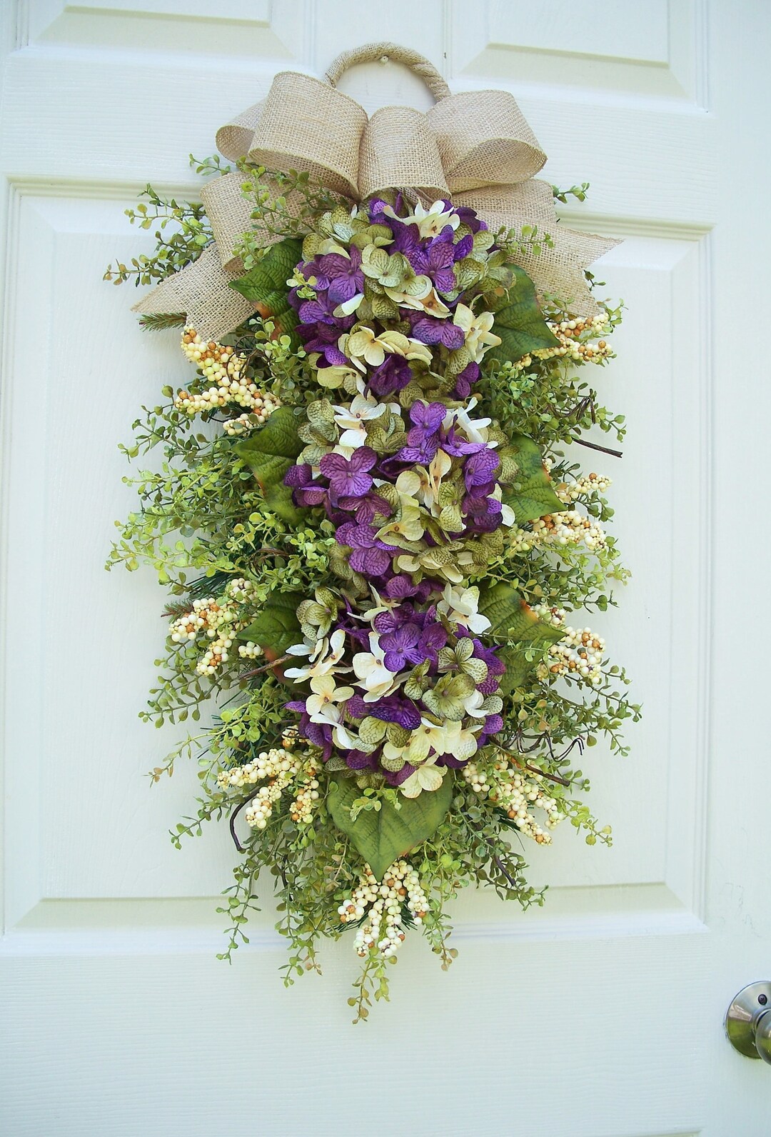 Hydrangea Wreath Swag, Vineyard Garden, Purple Floral Swag~winter ...