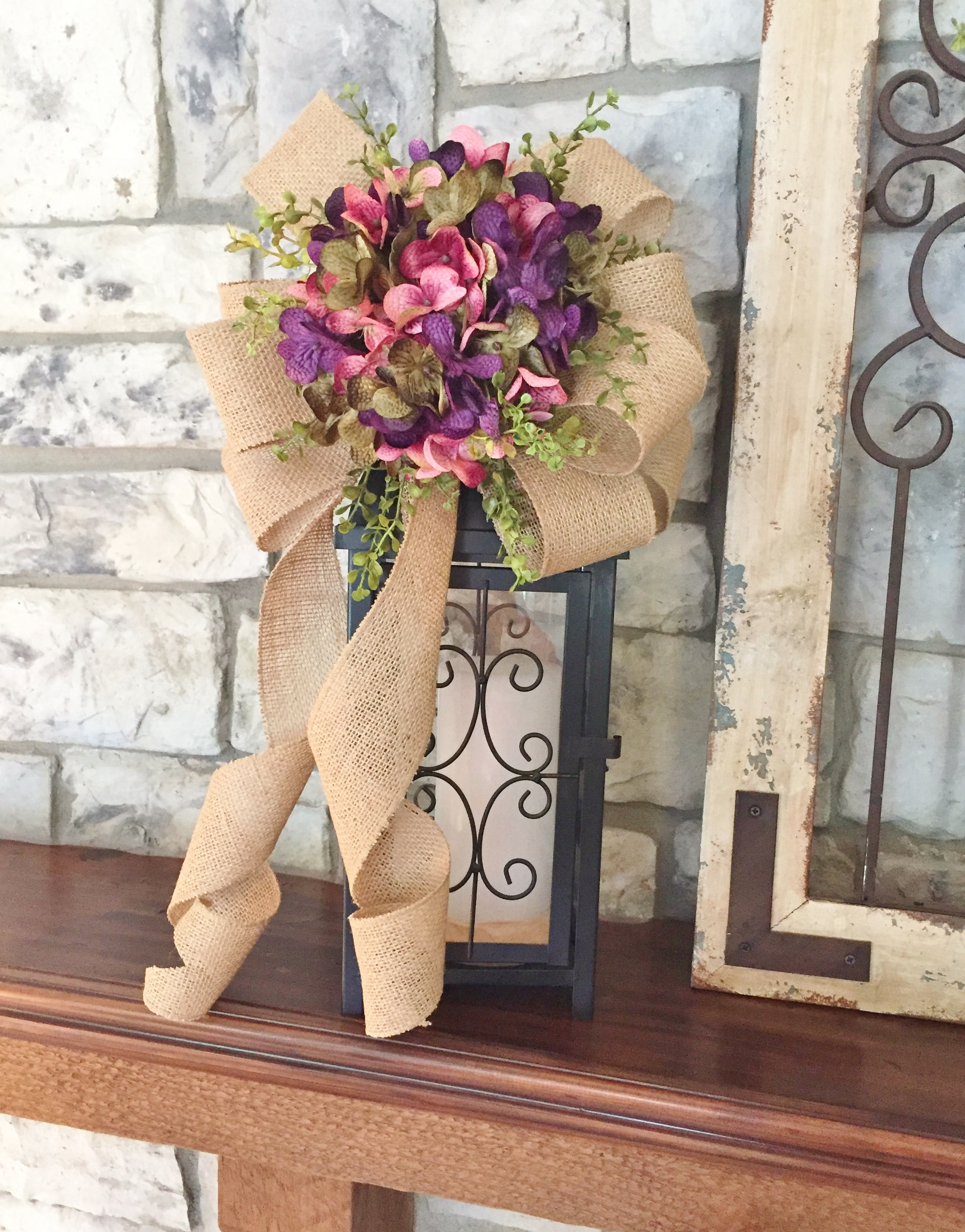 Hydrangea Lantern Swag spring in Bloom wired Edge Burlap | Etsy