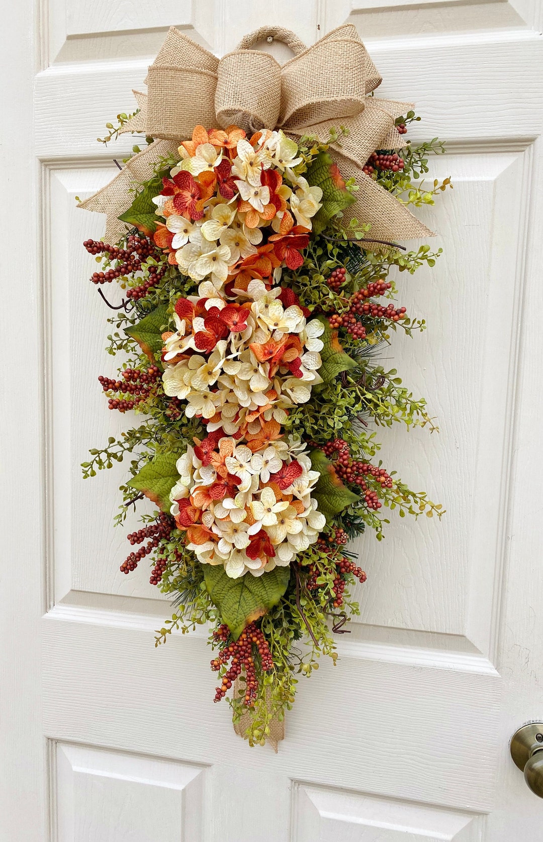 Hydrangea Wreath Swag for Your Front Door, Soft Rust, Spring, Winter ...