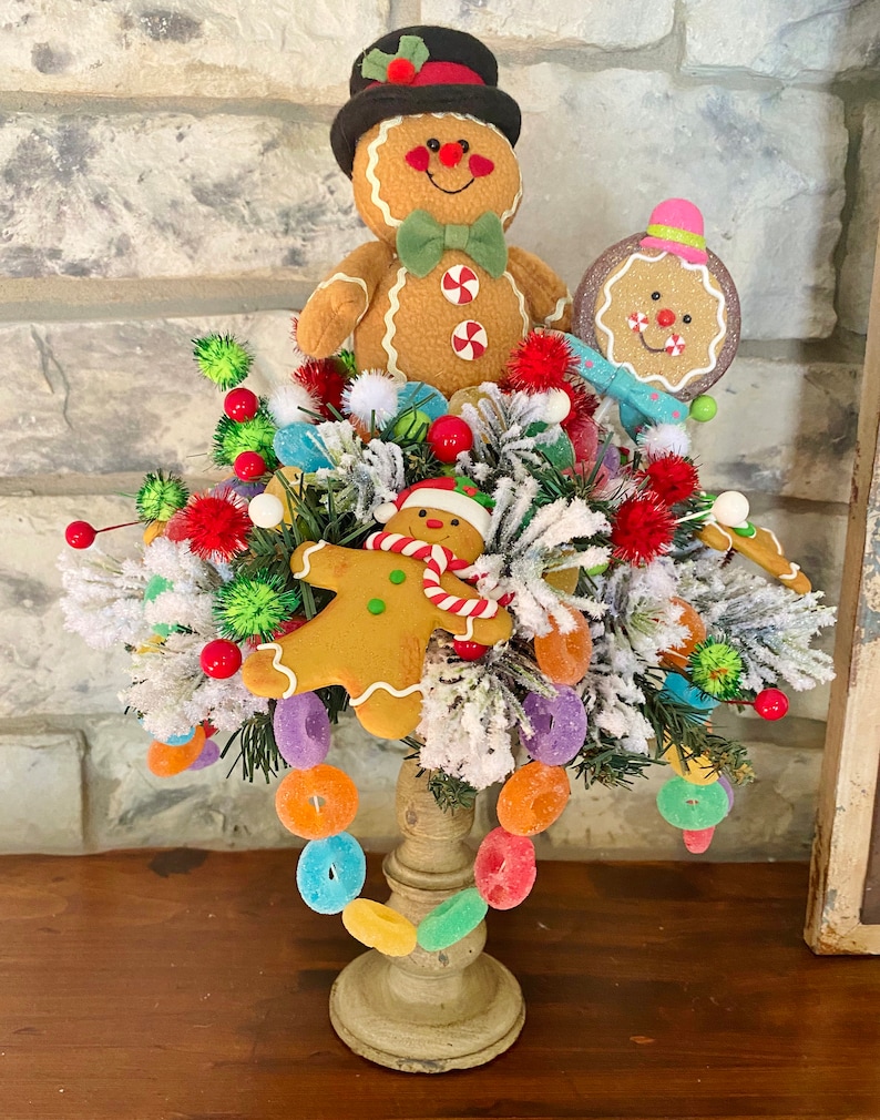 Gingerbread Candlestick Topper Floral Arrangement Christmas - Etsy