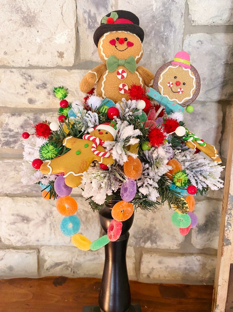 Gingerbread Candlestick Topper Floral Arrangement Christmas - Etsy
