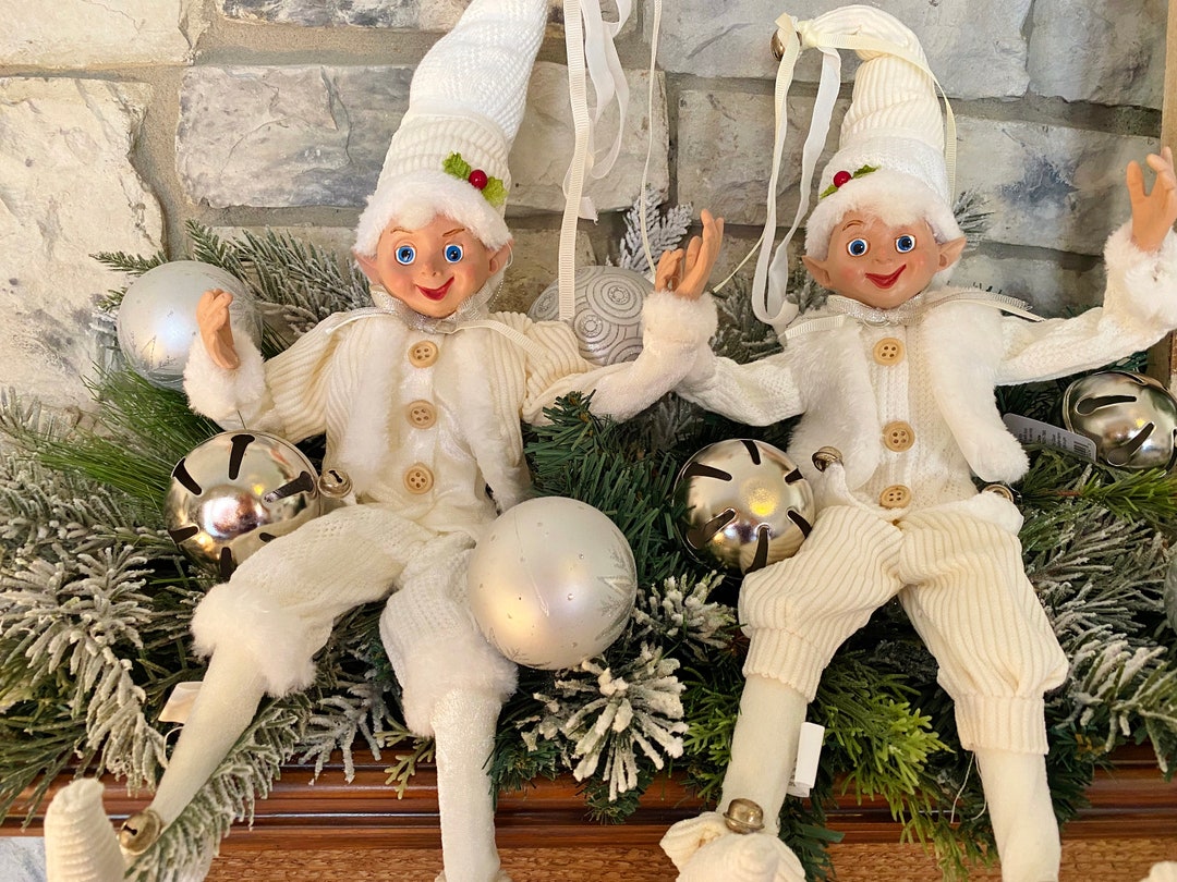 Neutral, Ivory, White Beige Elves for Christmas, Set of 2 add to Wreath ...