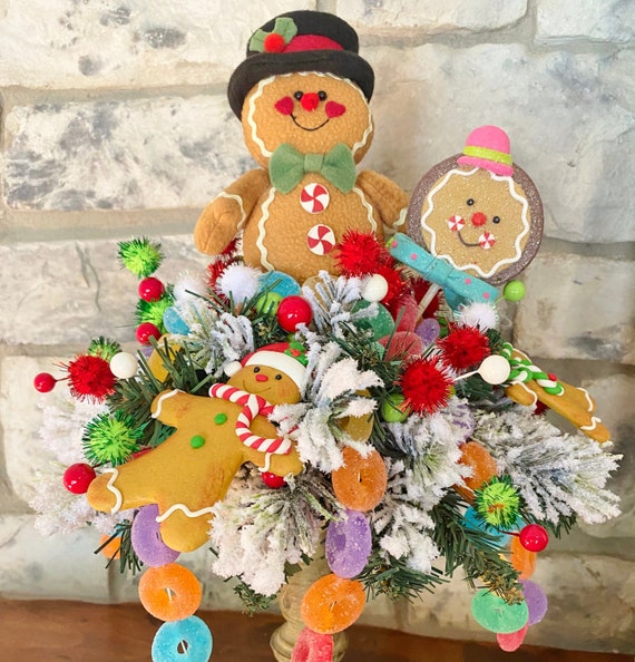Gingerbread Candlestick Topper Floral Arrangement Christmas - Etsy