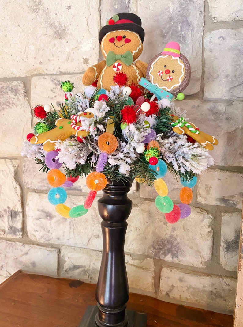 Gingerbread Candlestick Topper Floral Arrangement Christmas - Etsy