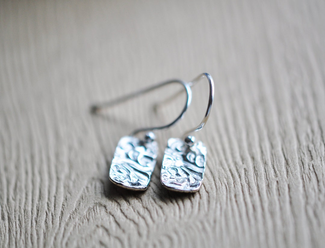 Small Silver Earrings Small Textured Rectangle Earrings Fine Silver ...
