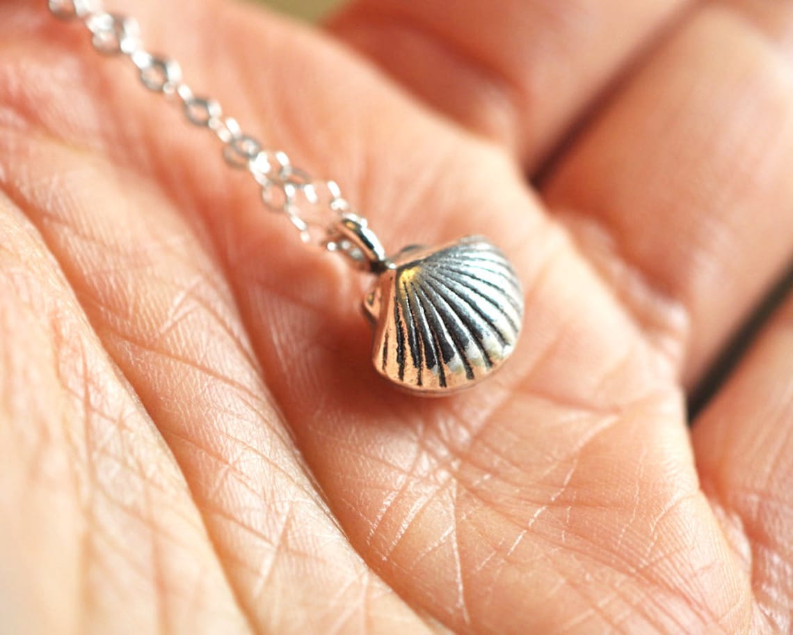 Clam Shell Necklace Clam Shell Charm Pendant 925 Sterling | Etsy
