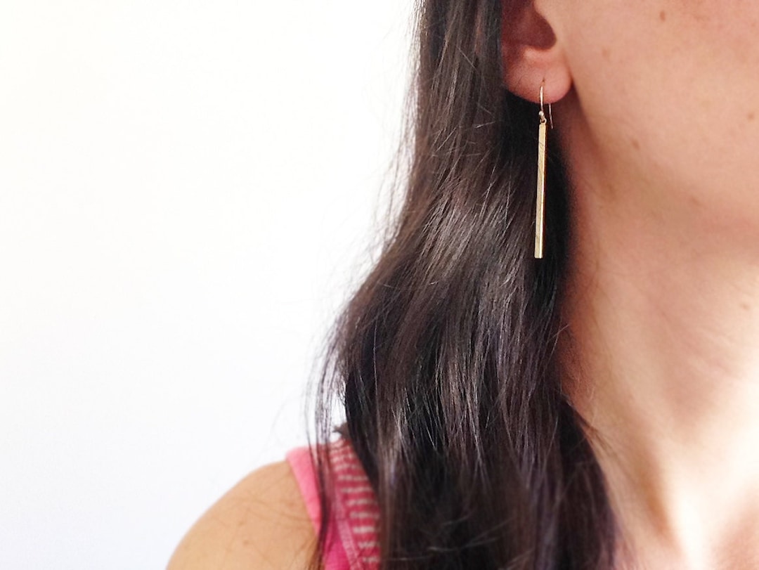 Gold Bar Earrings Long Gold Bar Drop Earrings Simple - Etsy Canada
