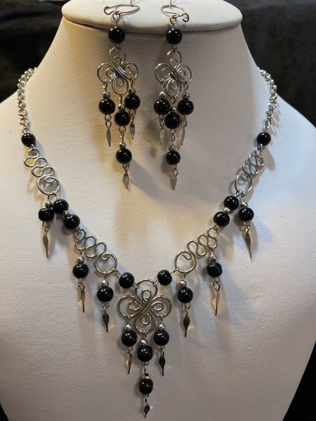 Murano Glass Bead Peruvian Silver Chain Necklace Set. Black - Etsy