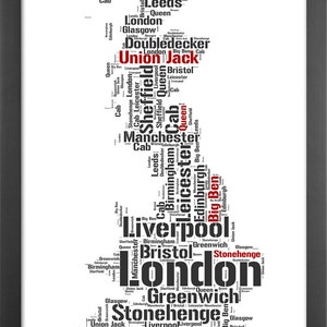 UK Print United Kingdom Typography Map, United Kingdom Map, Black White ...