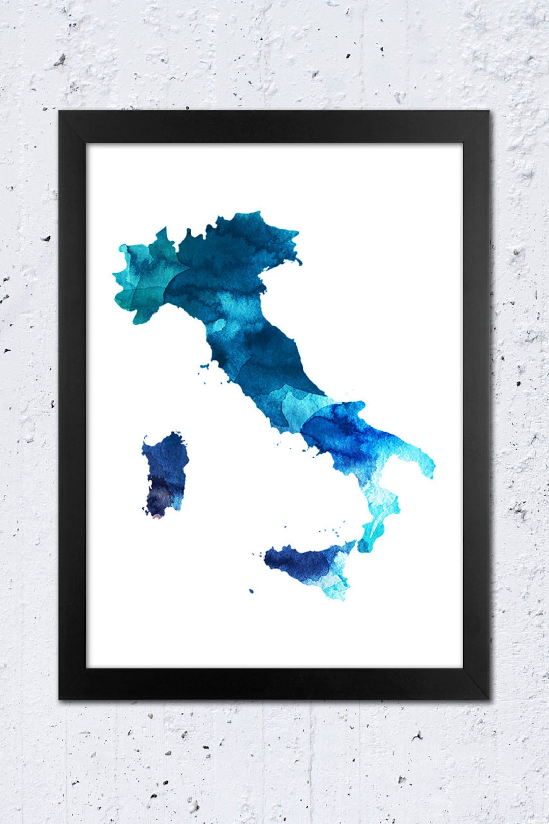Italy Map Watercolor Silhouette Print, Blue Cyan (digital Art) - Etsy