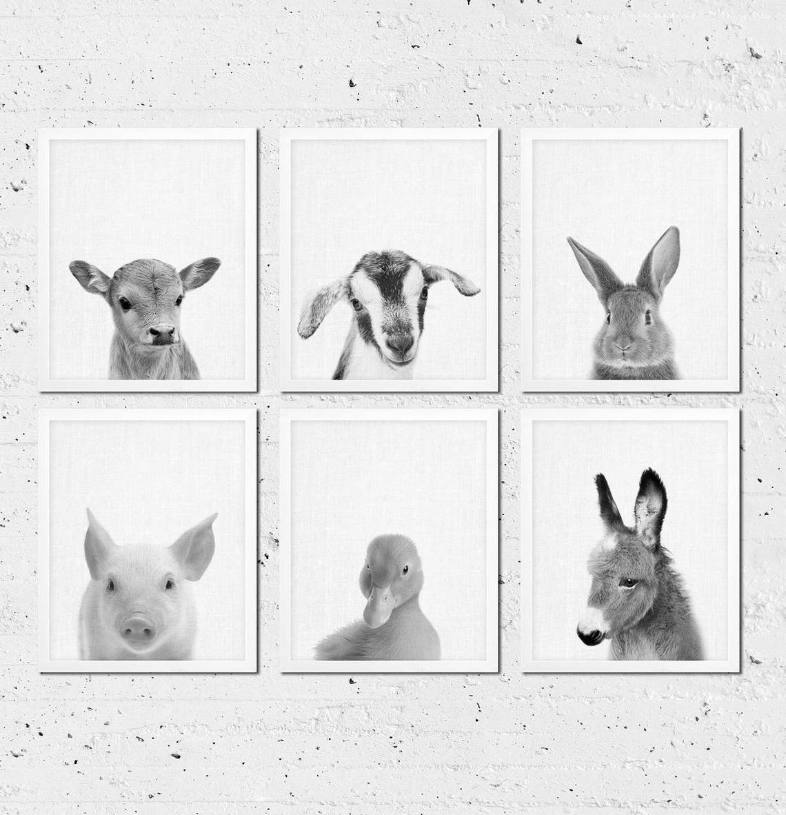 Farm Animals Print, Animals Print Set of 6, Baby Bunny Goat Duck Donkey ...