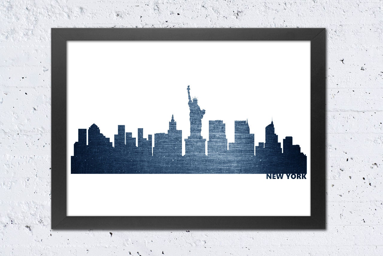 New York print New York Skyline Print New York City Navy | Etsy