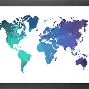 World Map Printable File, World Map Silhouette Geometric Green Blue ...