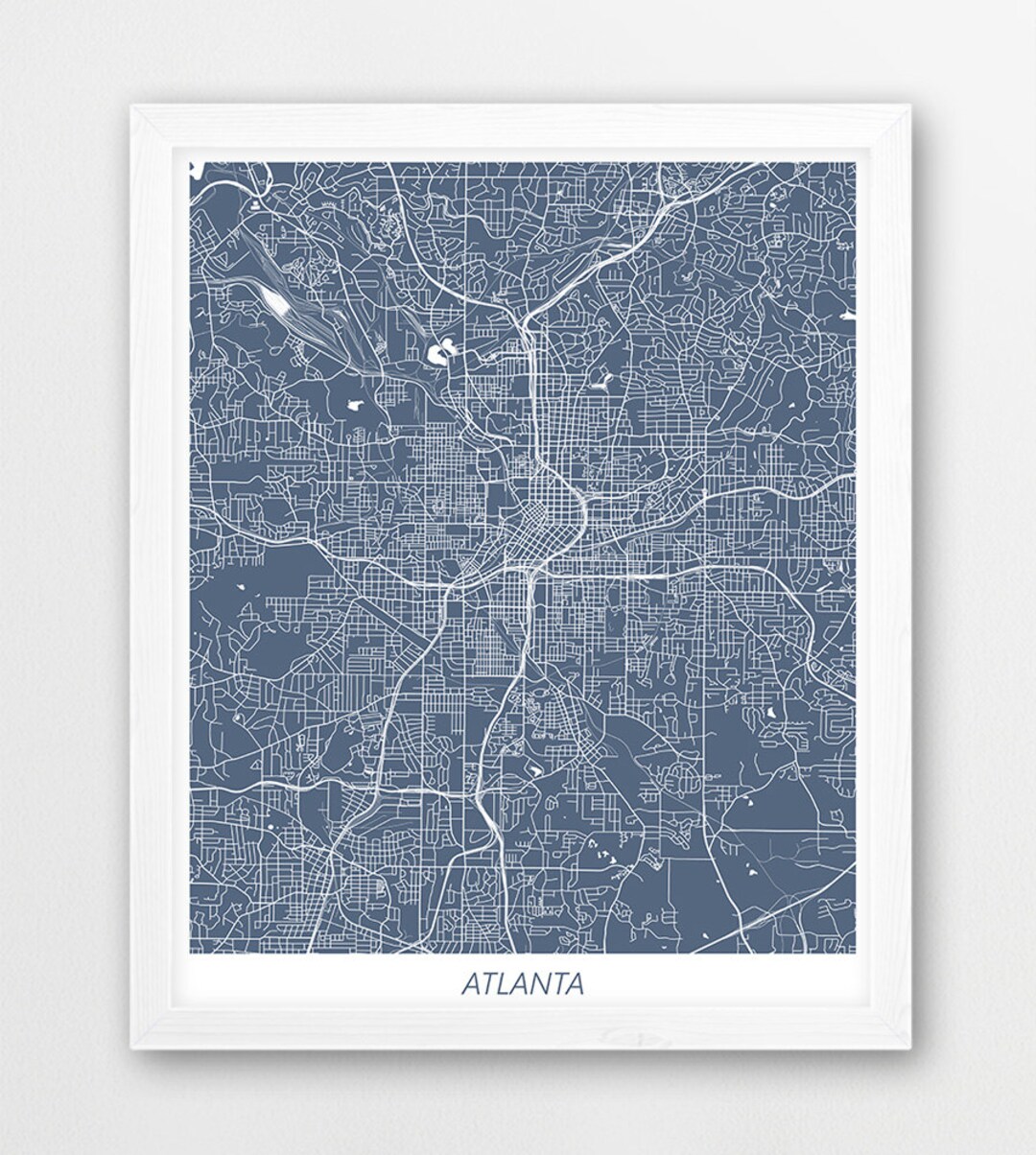 Atlanta Georgia Map Art Print, Blue Urban Street Map (digital Download ...