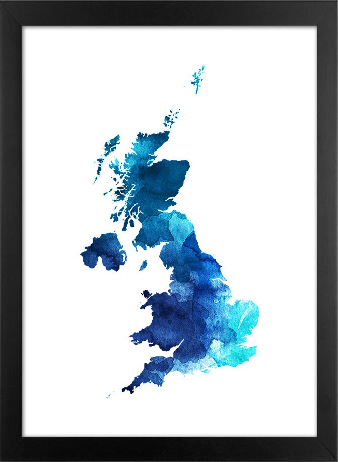 UK Map Watercolor Print United Kingdom Silhouette Map Print - Etsy