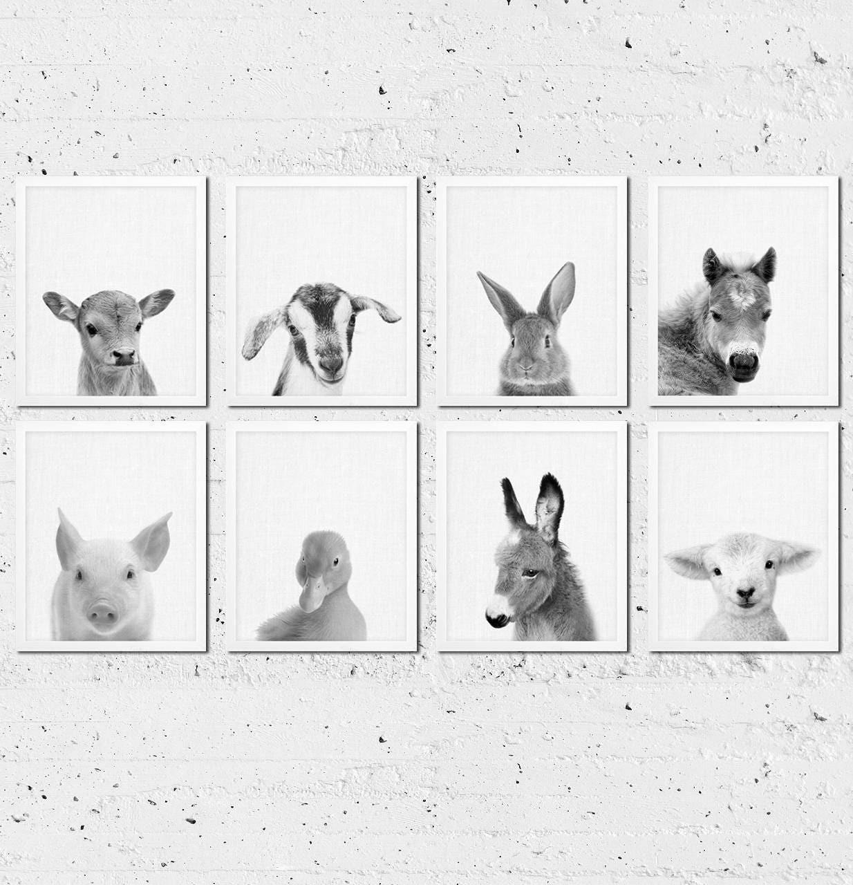 Farm Animals Print, Animals Print Set of 8, Baby Bunny Horse Duck ...