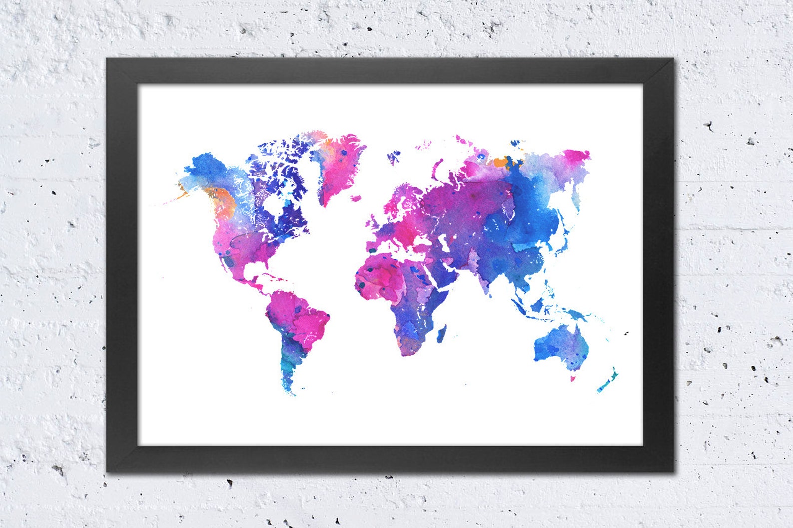 World Map Digital Print World Map Silhouette Watercolor - Etsy