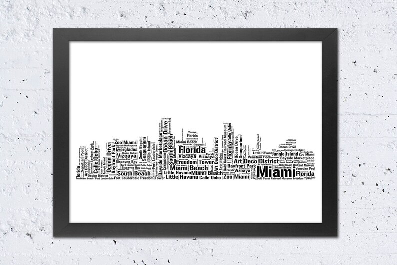 Miami Skyline Print Miami City Florida Print Words Art - Etsy
