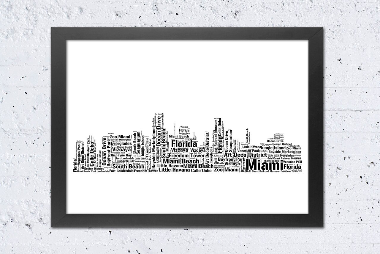 Miami Skyline Print Miami City Florida Print Words Art - Etsy