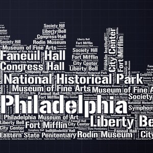 Philadelphia Skyline Print, Philadelphia Pennsylvania Print, Text Words ...