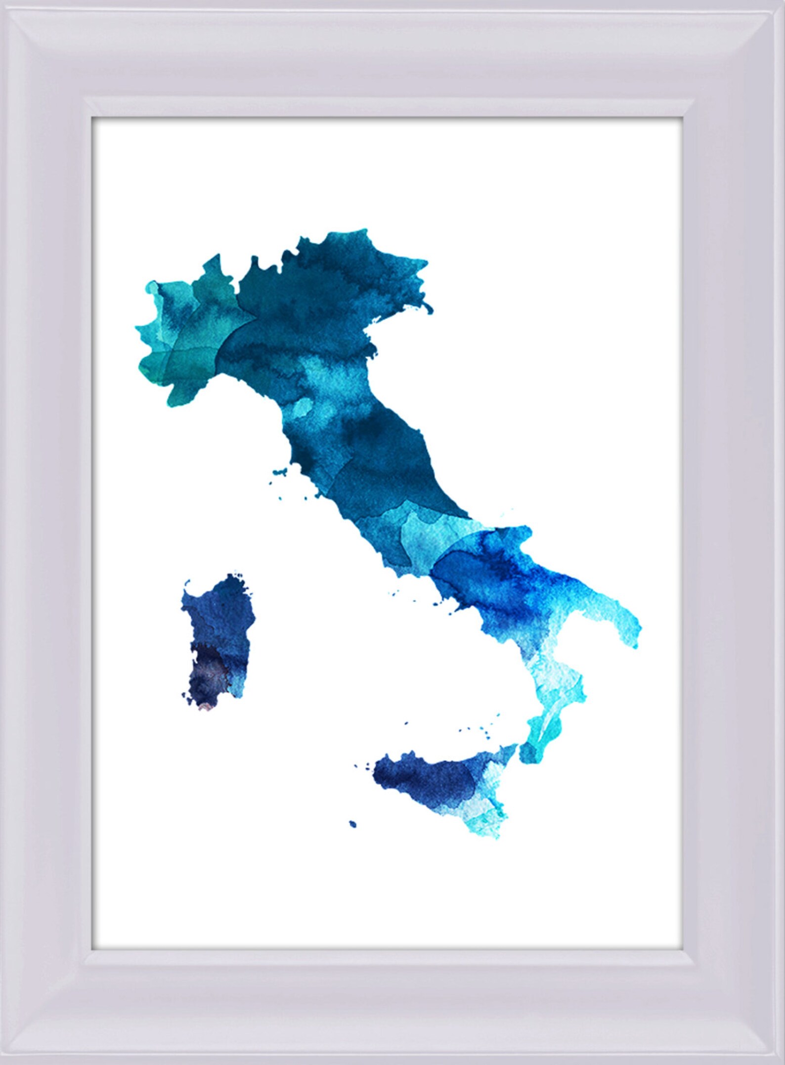 Italy Map Watercolor Print Italy Silhouette Map Print Blue - Etsy