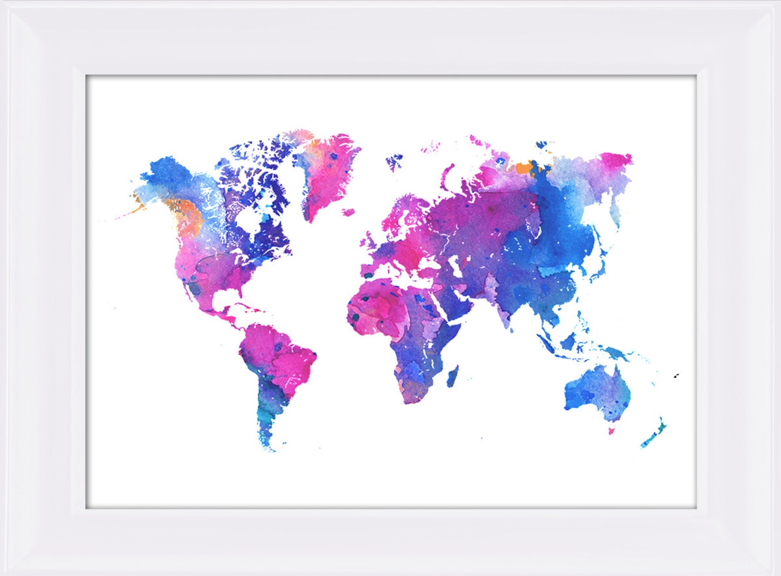 World Map Digital Print World Map Silhouette Watercolor | Etsy