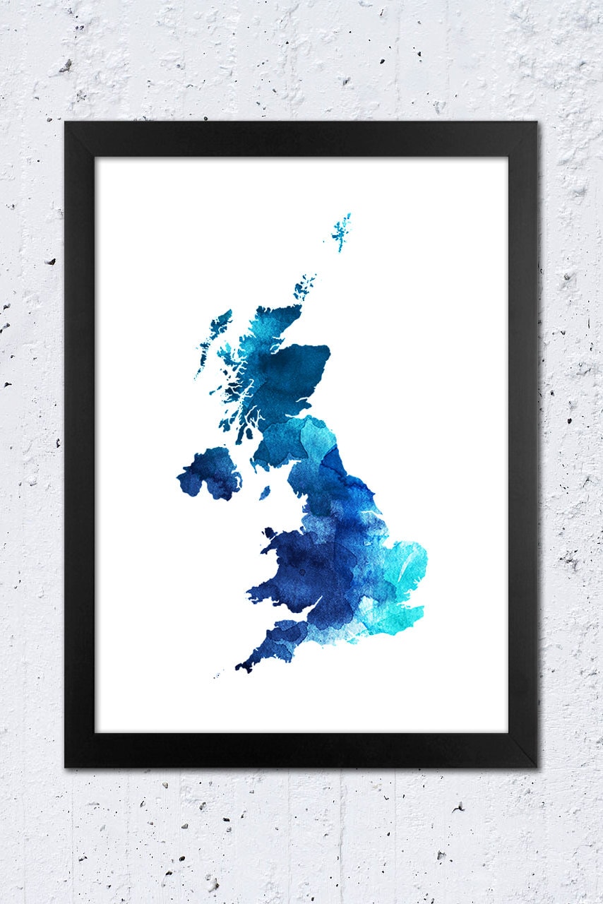 UK Map Watercolor Print United Kingdom Silhouette Map Print - Etsy