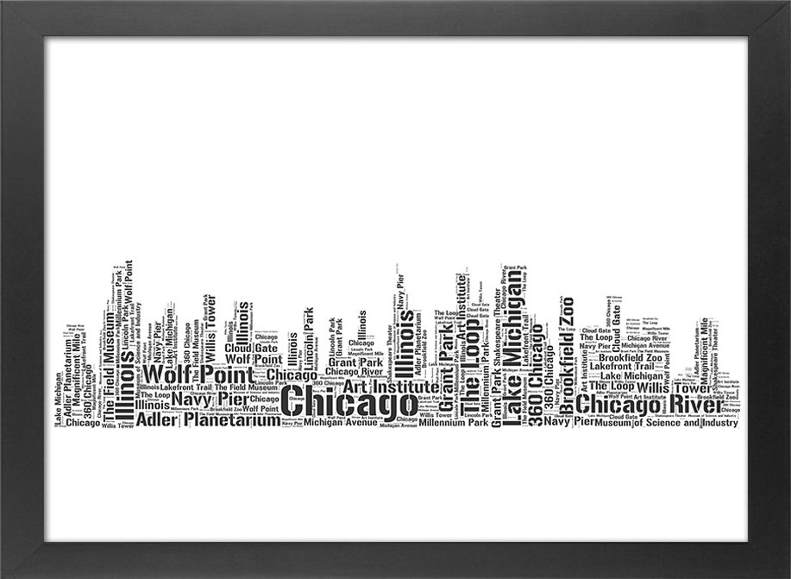 Chicago Print Chicago Illinois Skyline Print Words Text Art | Etsy