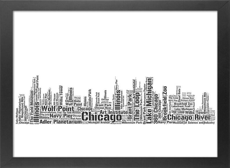 Chicago Print Chicago Illinois Skyline Print Words Text Art | Etsy