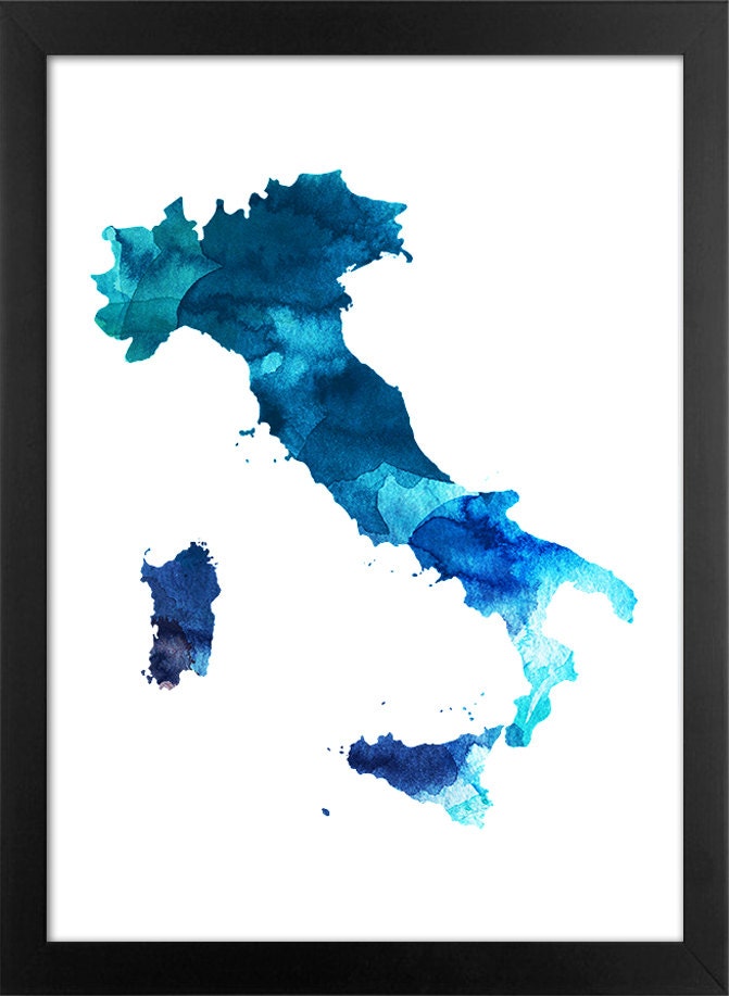 Italy Map Watercolor Silhouette Print, Blue Cyan (digital Art) - Etsy