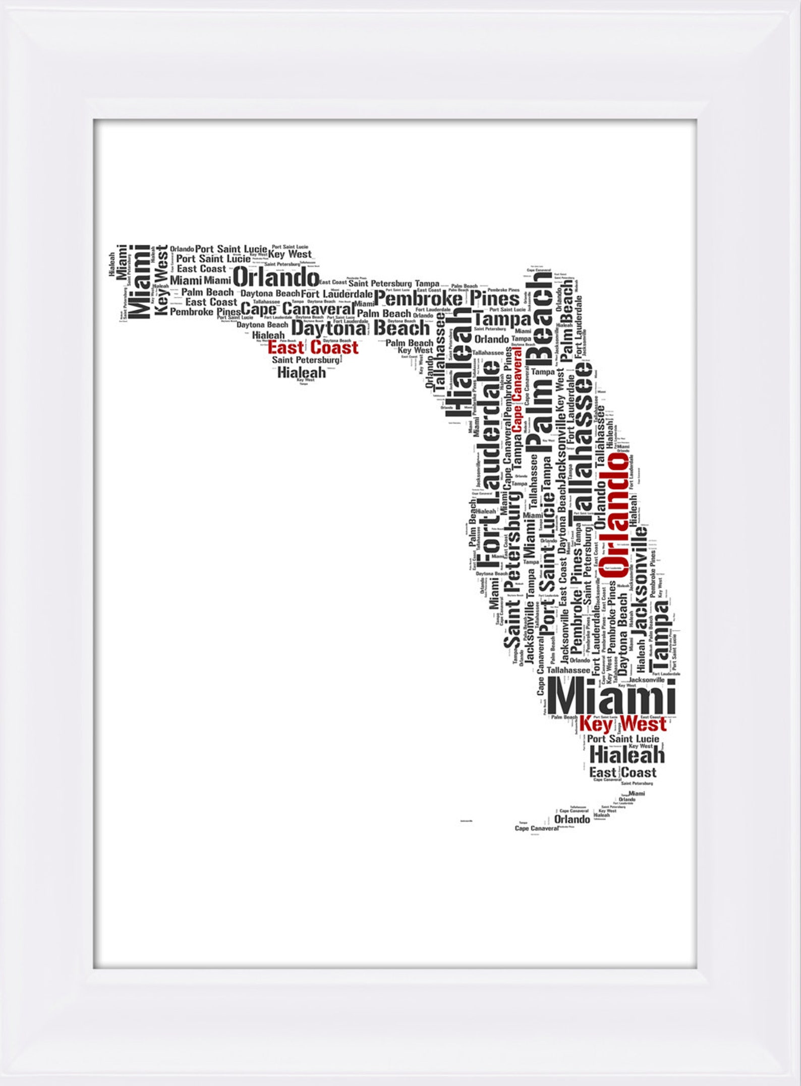 Florida Print Florida Map Print Silhouette Typographic | Etsy