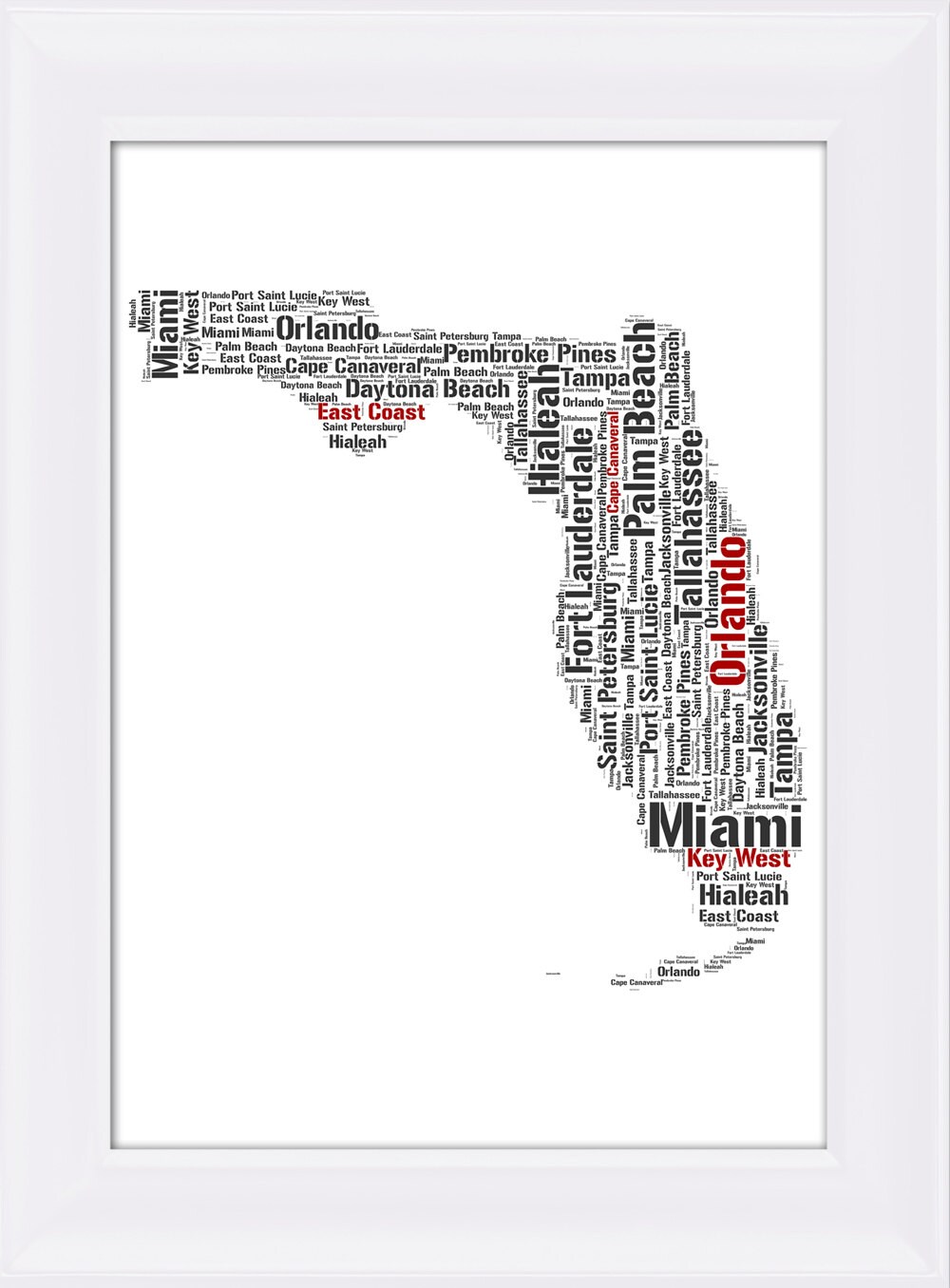 Florida Print Florida Map Print Silhouette Typographic | Etsy
