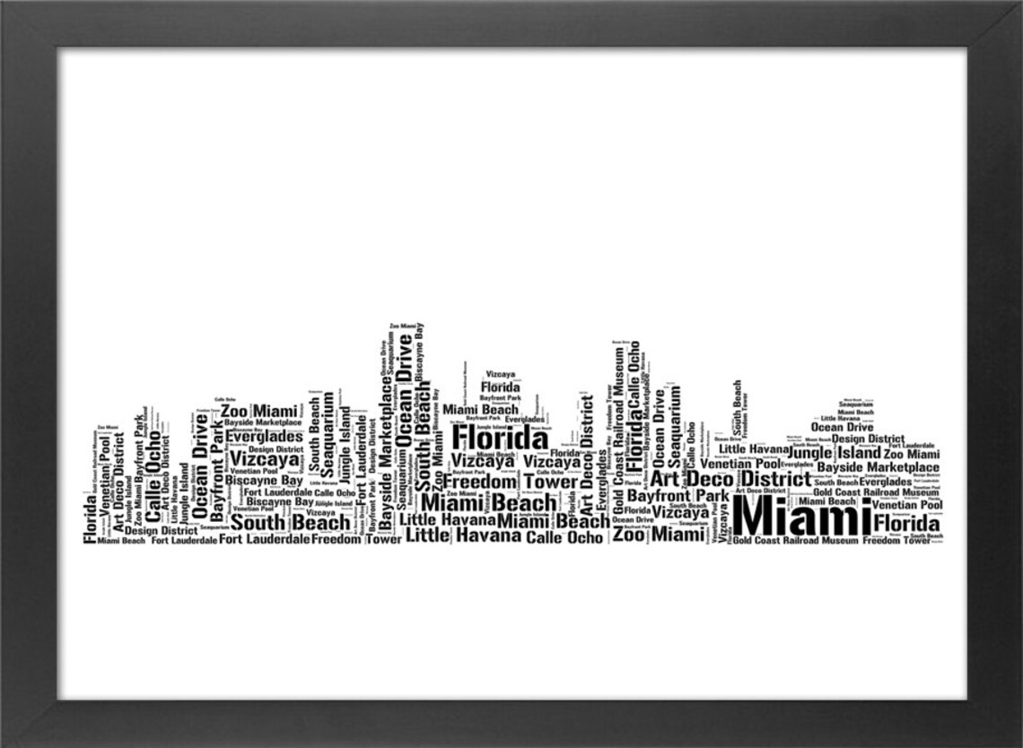 Miami Skyline Print Miami City Florida Print Words Art - Etsy