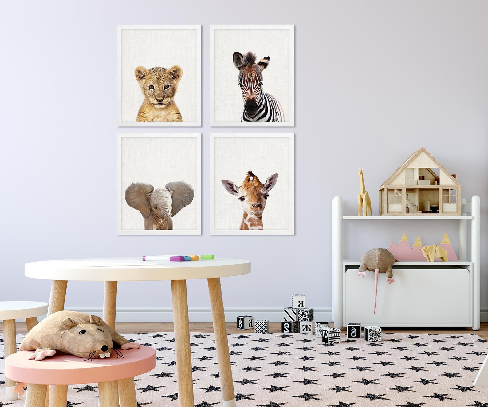 Safari Animals Nursery Decor Animals Print Set of 4 Baby | Etsy