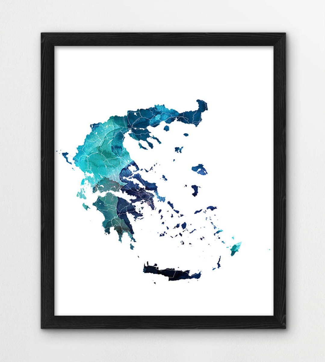 Greece Map Print, Greece Poster Print, Greece Street Map, Watercolor ...
