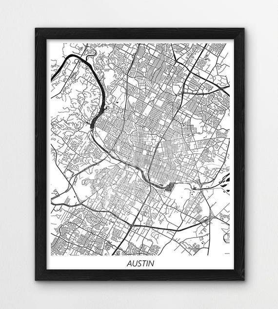 Austin Map Print Austin Urban Map Poster Print Austin Texas | Etsy