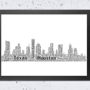 Houston Skyline Print, Houston Texas Typography Cityscape Map, Text ...