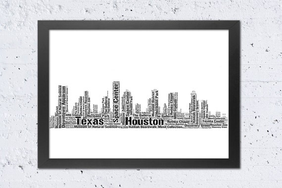 Houston Skyline Print Houston Texas Typography Cityscape Map | Etsy