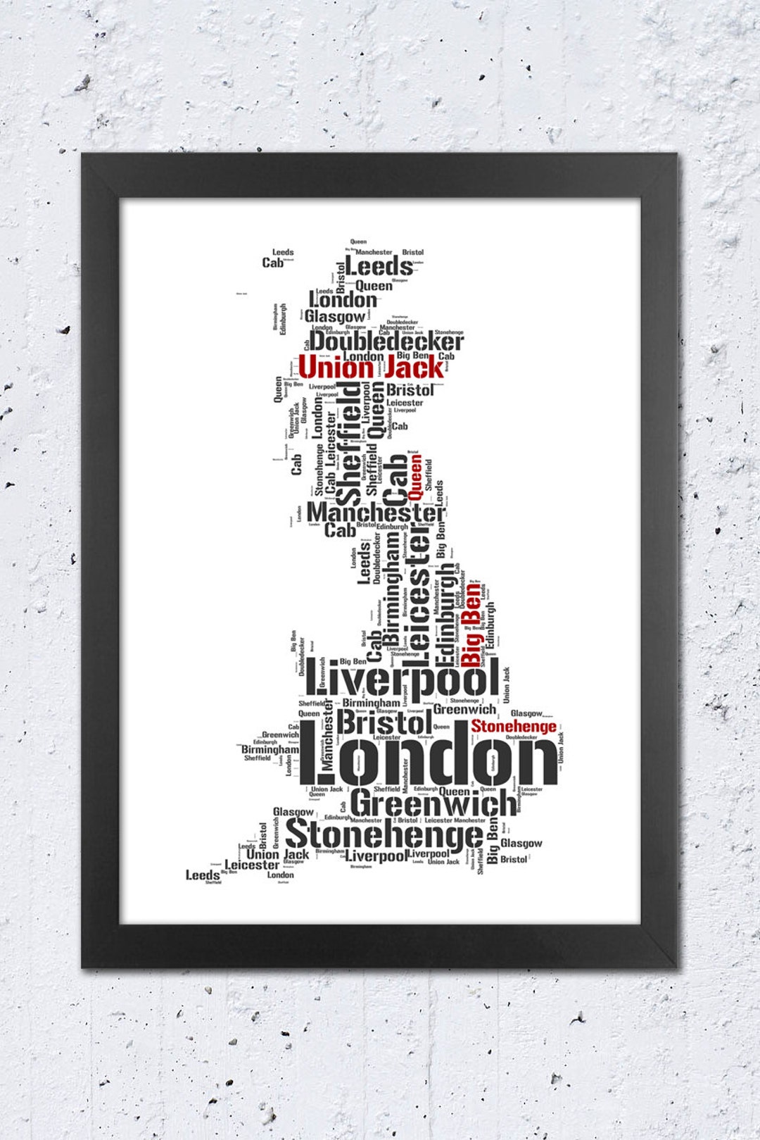 UK Print United Kingdom Typography Map, United Kingdom Map, Black White ...