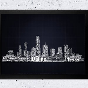 Dallas Skyline Print Dallas Texas City Print Text Words Αrt - Etsy