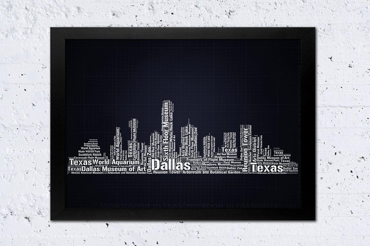 Dallas Skyline Print Dallas Texas City Print Text Words Αrt | Etsy