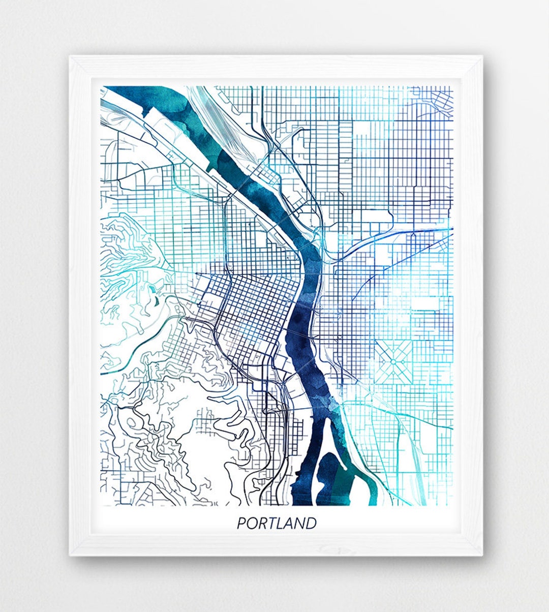 Portland Print, Map of Portland Poster Print, Portland Oregon Urban ...