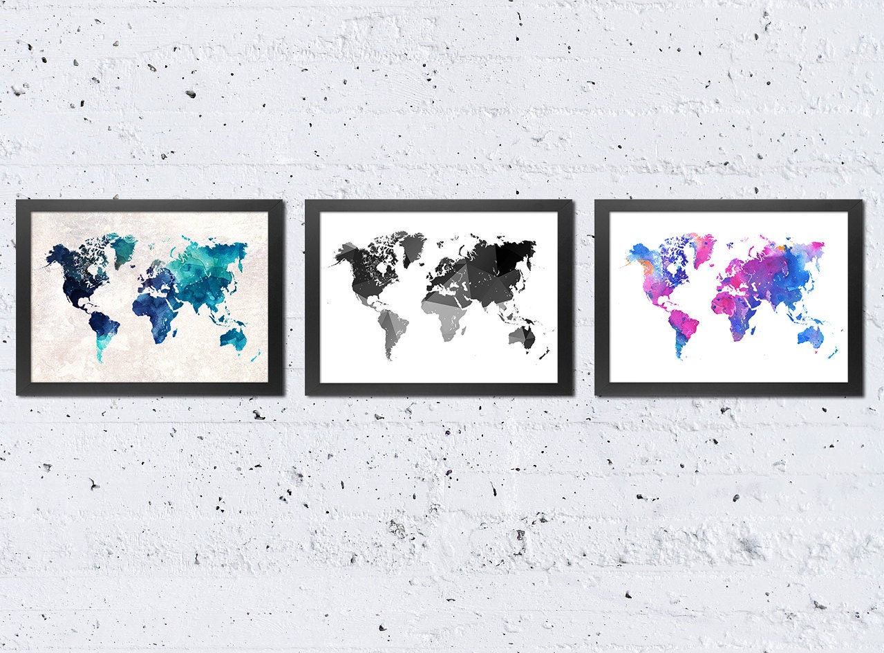 World Map Print World Map Textured Printable File Silhouette | Etsy