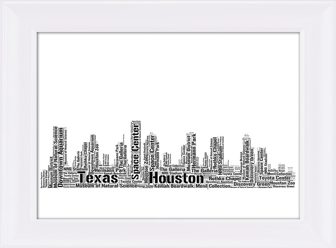 Houston Skyline Print, Houston Texas Typography Cityscape Map, Text ...