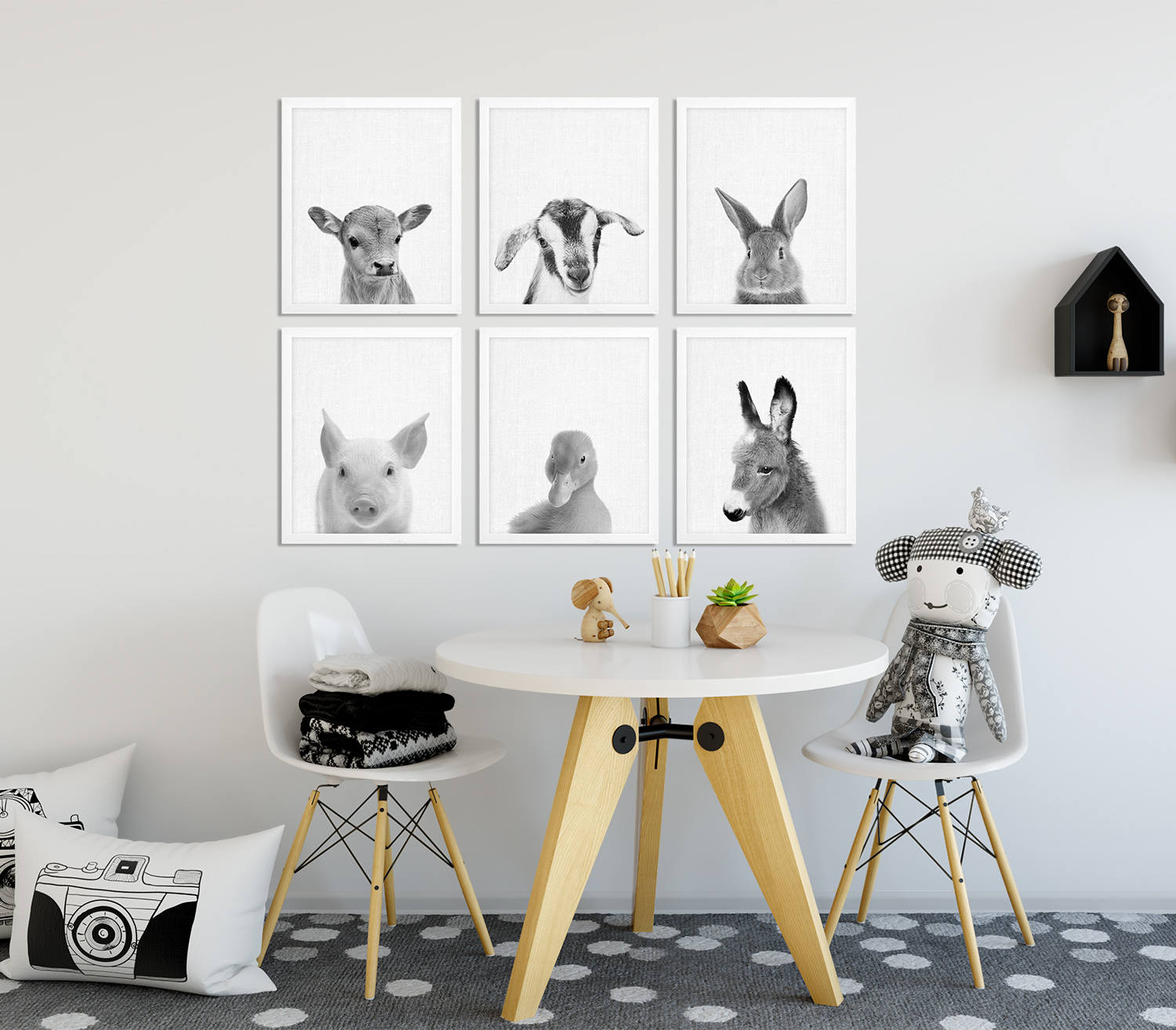Farm Animals Print, Animals Print Set of 6, Baby Bunny Goat Duck Donkey ...