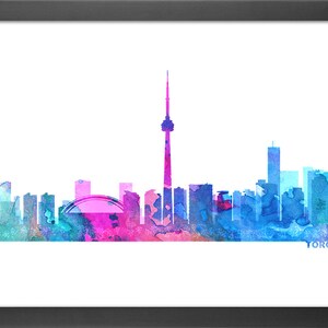 Toronto Skyline Watercolor Print, Toronto Canada Cityscape Print, Blue ...