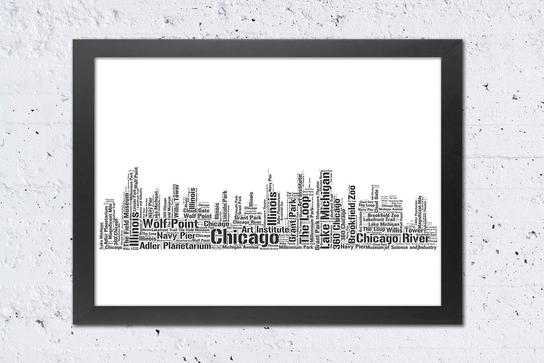 Chicago Print, Chicago Illinois Skyline Print, Words Text Art ...
