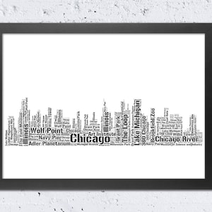 Chicago Print, Chicago Illinois Skyline Print, Words Text Art ...