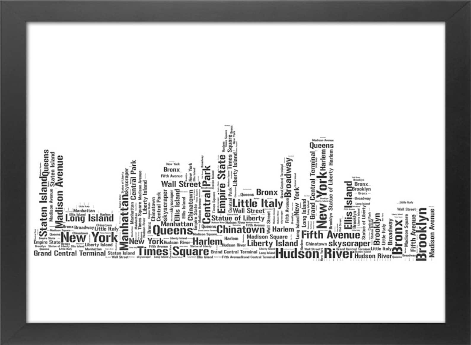 New York Print, New York Skyline Typography Print, New York Word Text ...